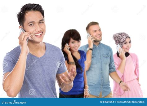 Group Of People Calling By Mobile Phone Stock Photo Image Of
