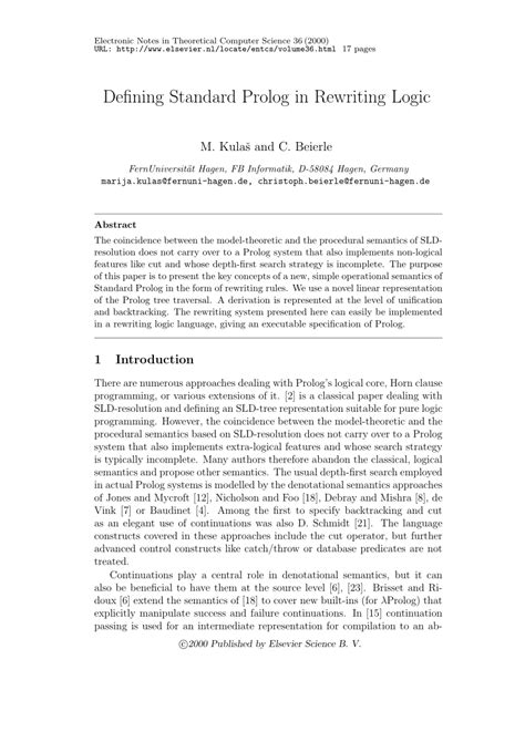 Pdf Defining Standard Prolog In Rewriting Logic