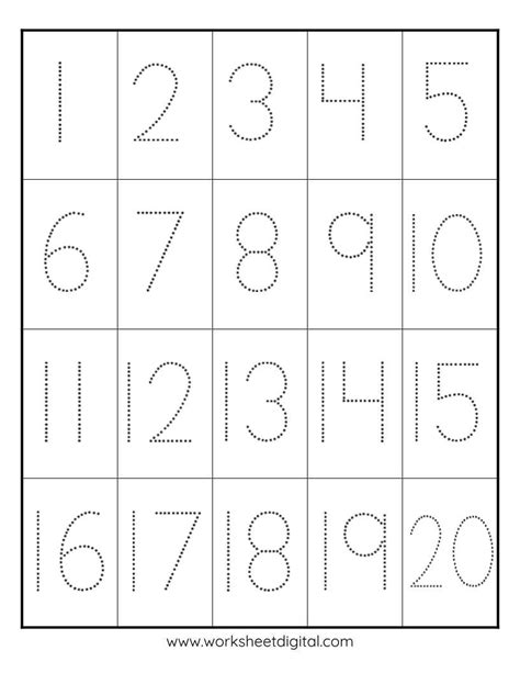 Free Tracing Numbers 1 20 Pdf Kindergarten Printables