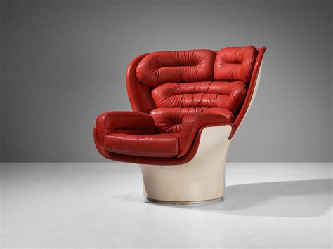 Joe Colombo For Comfort Lounge Chair Elda In Red Leather And