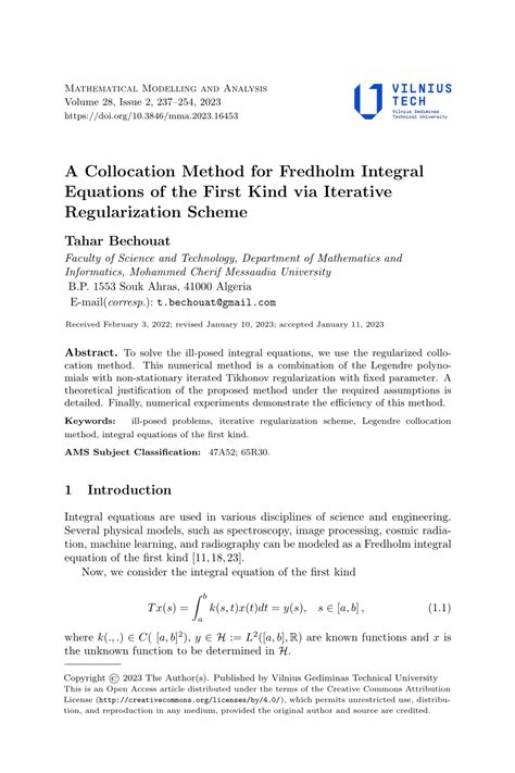 Pdf A Collocation Method For Fredholm Integral Equations Of The First