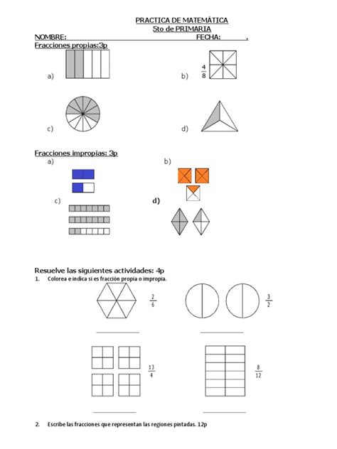 Hojas De Trabajo De Fracciones Impropias De Quinto Grado Fracciones