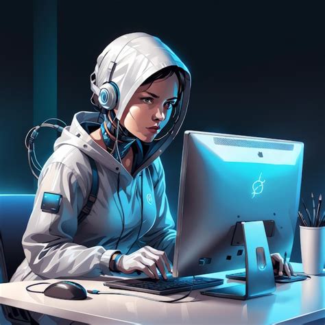 Hacker De Seguridad Cibernética Con Computadora Vector Premium Generado Con Ia