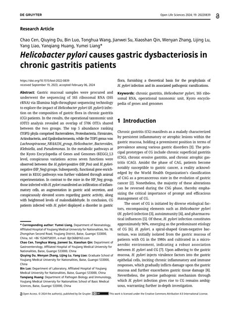 Pdf Helicobacter Pylori Causes Gastric Dysbacteriosis In Chronic