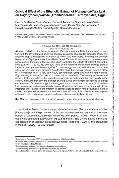 Pdf Ovicidal Effect Of The Ethanolic Extract Of Moringa Oleifera Leaf On Oligonychus Punicae
