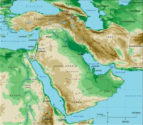 Physical Map Of Middle East
