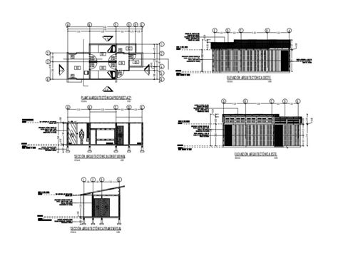 Plan Elevation And Sectional Detail Of Single Story Building Autocad File