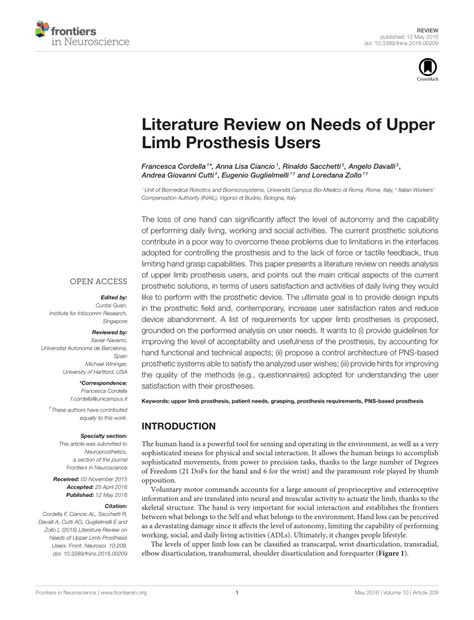 Pdf Literature Review On Needs Of Upper Limb Prosthesis Users