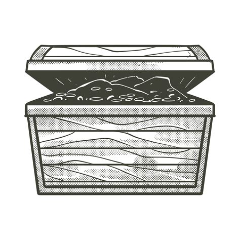 Treasure Box Hand Drawn Doodle Vintage Drawing In Black White Style Pirates Equipment Concept
