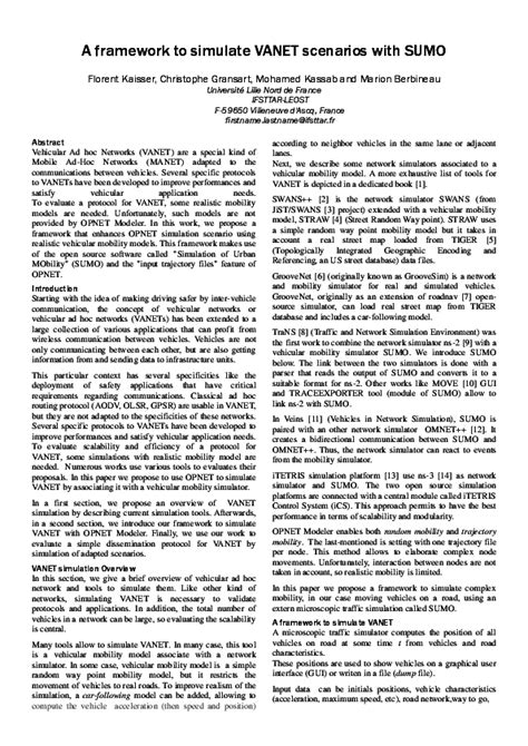 Pdf A Framework To Simulate Vanet Scenarios With Sumo C Gransart And F Kaisser