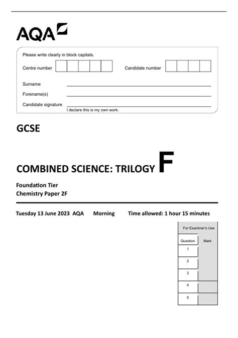 Aqa Gcse Combined Science Trilogy F Foundation Tier Physics Paper 2f8464 C 2f Qp