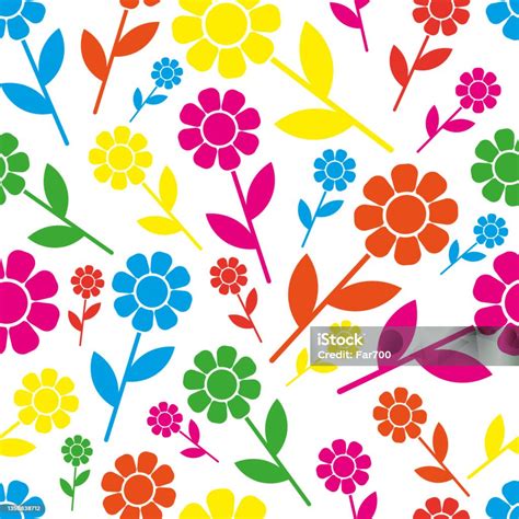 매끄러운 패턴 흰색 배경에 여러 가지 색상의 밝은 꽃 벡터 도면입니다 텍스처 고풍스런에 대한 스톡 벡터 아트 및 기타 이미지 고풍스런 귀여운 꽃 식물 Istock