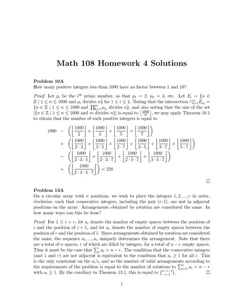 Seminar Assignments Homework 4 Solutions Math 108 Homework 4 Solutions Problem 10a How Many