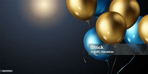 아름답게 배열된 파란색 풍선이 있는 축하 배경 3d펙터 일러스트레이션 디자인 풍선에 대한 스톡 벡터 아트 및 기타 이미지 풍선 금색 파란색 Istock