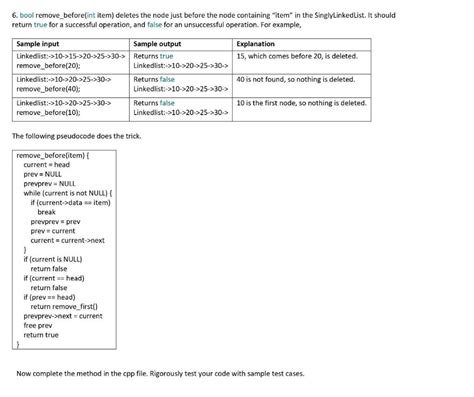 Solved 6 Bool Removebeforeint Item Deletes The Node Just