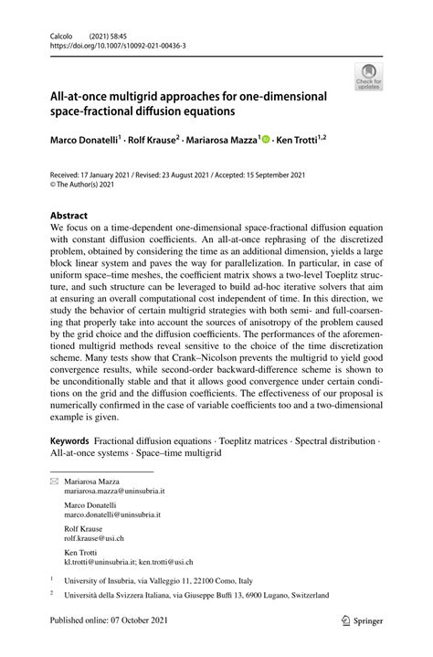 Pdf All At Once Multigrid Approaches For One Dimensional Space