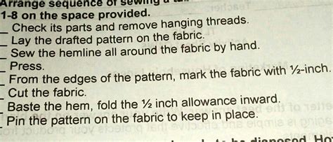 Arrange Sequence Of Sewing A Table Runner By Indicating Is Correct Order Of Steps From 1 8 On