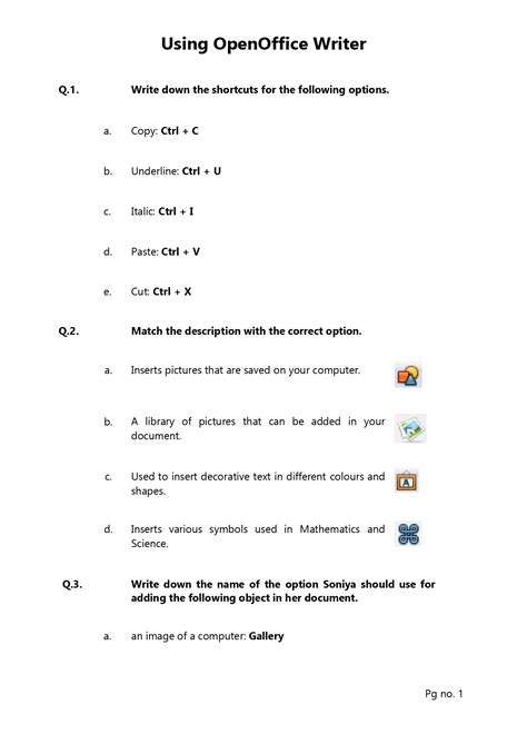 Computer Ch 3 Using Open Office Writer T B Excersise