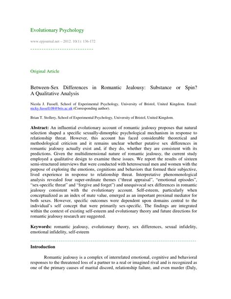 Pdf Between Sex Differences In Romantic Jealousy Substance Or Spin