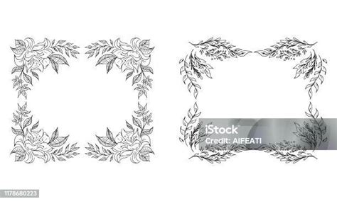 열대 손으로 그린 꽃 직사각형 프레임 윤곽선 집합입니다 정글 일러스트 꽃 무늬 세트입니다 벡터 격리 컬렉션입니다 내츄럴 스프링 웨딩 카드 여름 열대 잎입니다 식물 프레임 꽃