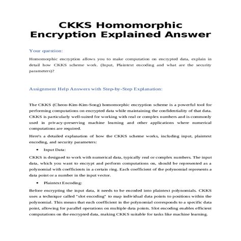 Ckks Homomorphic Encryption Explained Answer