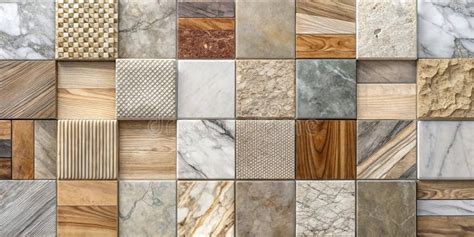 A Diverse Array Of Square Tiles Showcasing Various Textures And Patterns In Wood And Marble