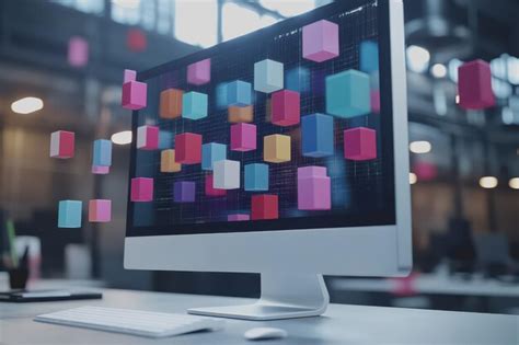 3d Image Showing Office Environment Computer Screen Ui Design Interface And Computer Display