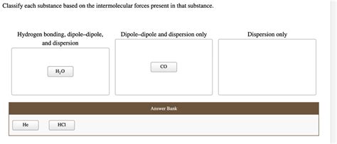 Solved Classify Each Substance Based On The Intermolecular Forces Present In That Substance