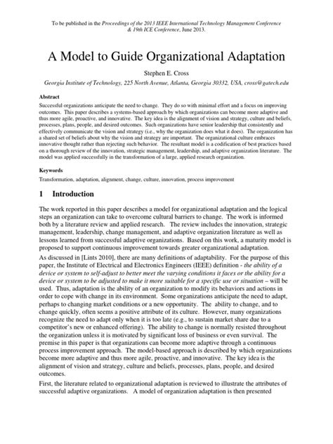 A Model To Guide Organizational Adaptation Pdf Innovation Leadership
