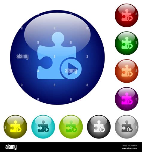 run plugin icons on round color glass buttons stock vector image and art