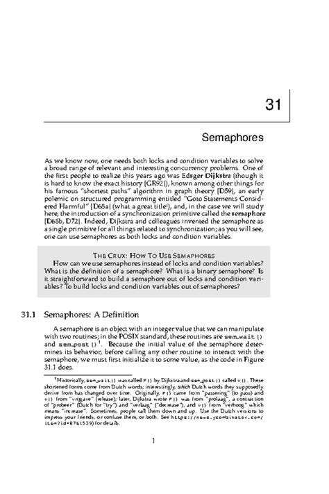 31 Semaphores Book 31 Semaphores As We Know Now One Needs Both Locks And Condition