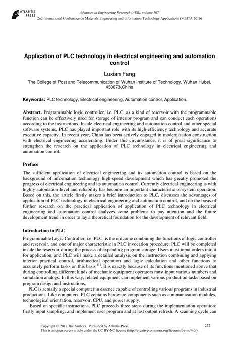 PDF Application Of PLC Technology In Electrical Engineering And Automation Control