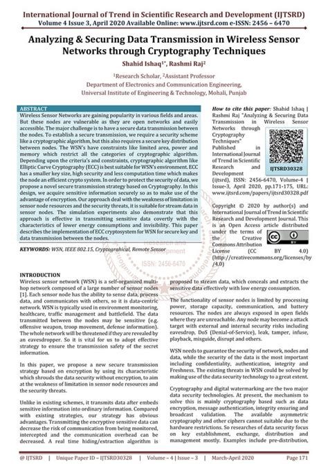 Analyzing And Securing Data Transmission In Wireless Sensor Networks Through Cryptography
