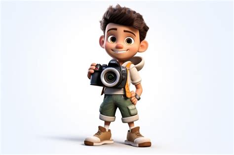 Premium Ai Image 3d Render Of A Funny Cartoon Nerd Geek Character Taking A Photo With A Camera