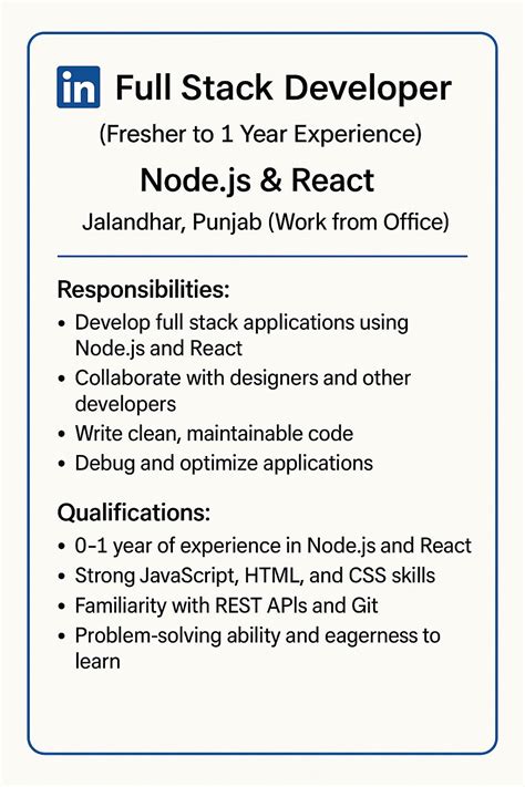 Hiring Fullstackdeveloper Nodejs Reactjs Jalandharjobs Techjobs