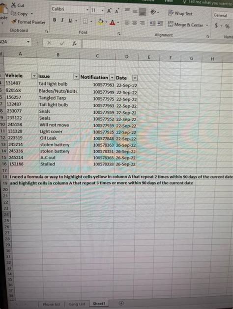 Solved I Need A Formula That Will Highlight Cells Yellow In Chegg Com