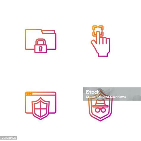 라인 시크릿 모드 방패가 있는 브라우저 폴더 및 잠금 및 지문을 설정합니다 그라데이션 색상 아이콘 벡터 그라데이션에 대한 스톡 벡터 아트 및 기타 이미지 Istock