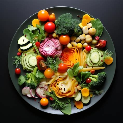 Premium Photo Plate Of Vegetables And Fruits On A Black Table