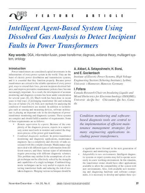pdf intelligent agent based system using dissolved gas analysis to