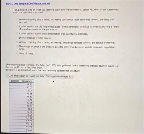 Part 1 One Sample T Confidence Interval 1 10