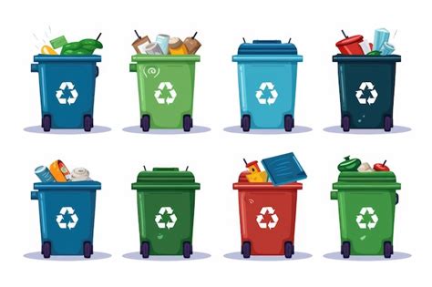Premium AI Image Waste Bins Full Of Different Types Of Garbage