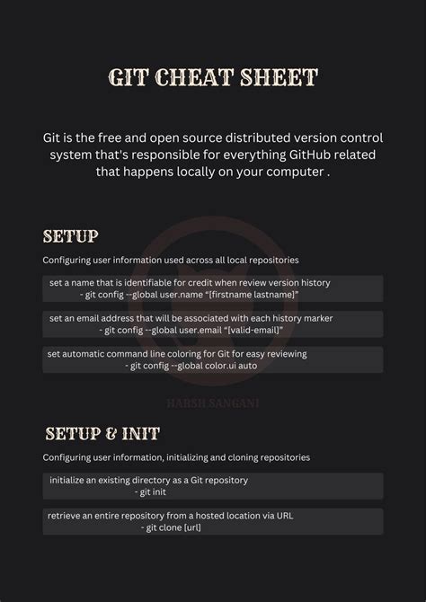 harsh sangani on linkedin git hub command cheat sheet 💻