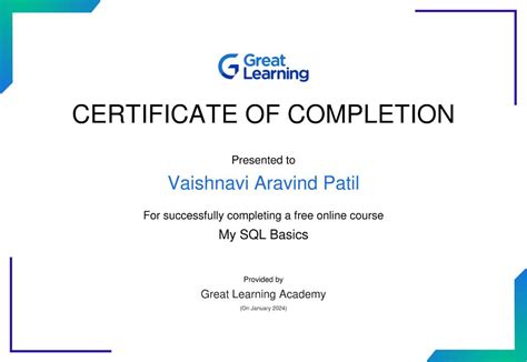 Completed Mysql Course By Great Learning Vaishnavi Patil Posted On The Topic Linkedin