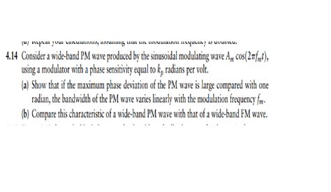 Solved 14 Consider A Wide Band Pm Wave Procd Bythe Inusoidal