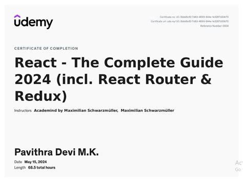 Completed Reactjs Course On Udemy Pavithra Devi Posted On The Topic Linkedin