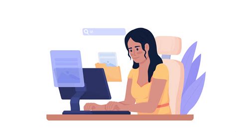 Animated Internet User Character Searching Information Online Half