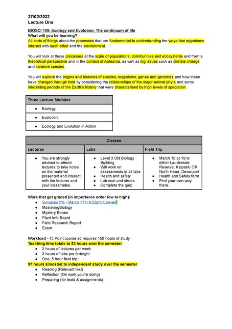 Biosci 109 Introduction Outline 2702 Lecture One Biosci 109 Ecology And Evolution The