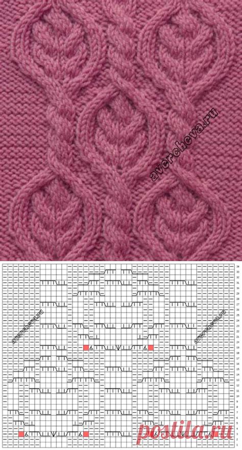 Узор 713 косы в ромбах каталог вязаных спицами узоров узоры Постила