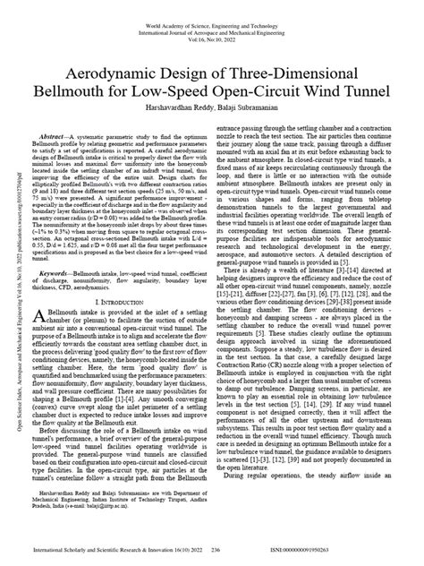Aerodynamic Design Of Three Dimensional Bellmouth For Low Speed Open
