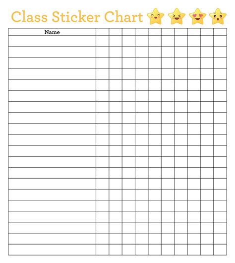 A Printable Class Sticker Chart With Five Stars On The Top And One In